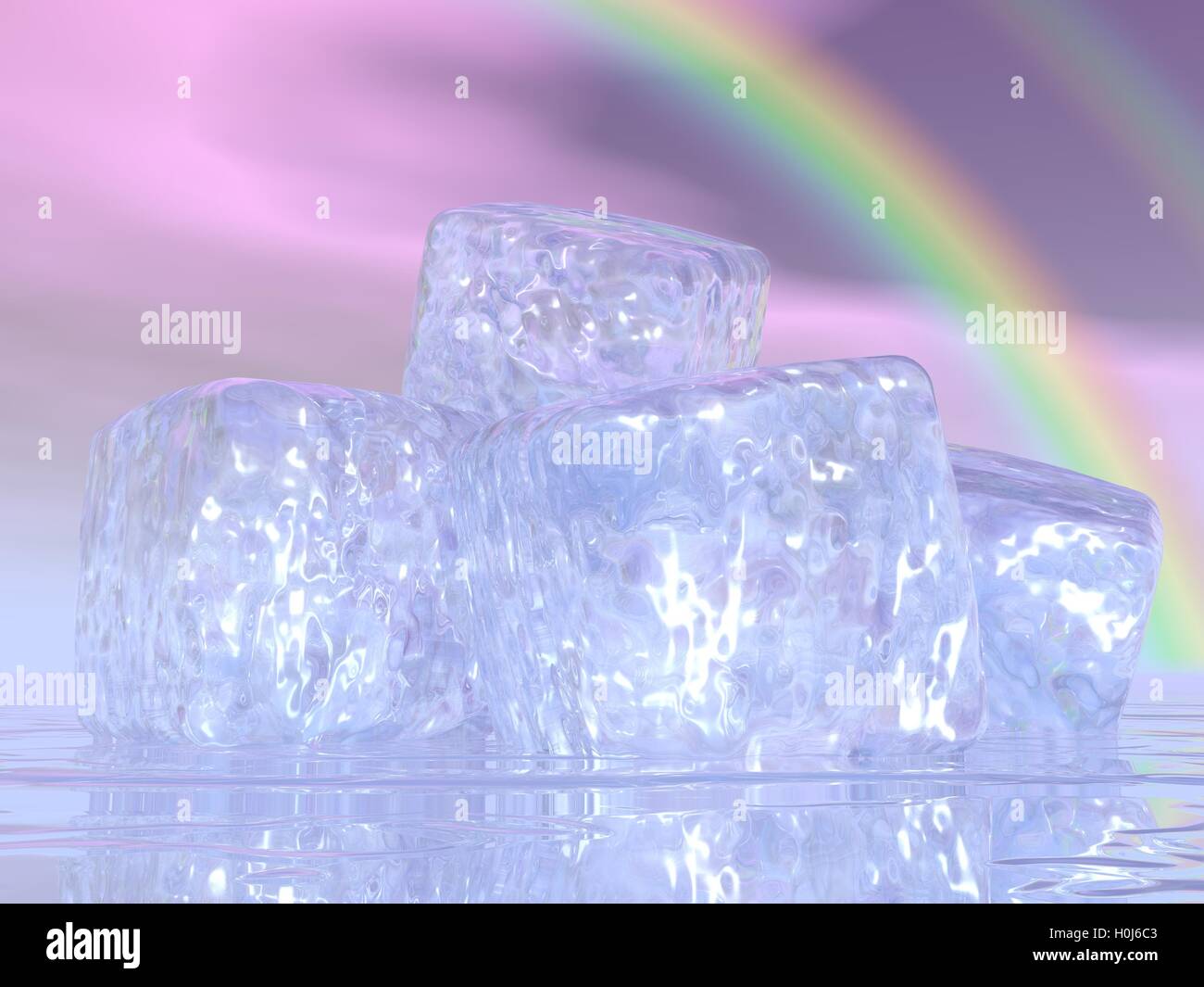 Ice cubes and rainbow - 3D render Stock Photo - Alamy