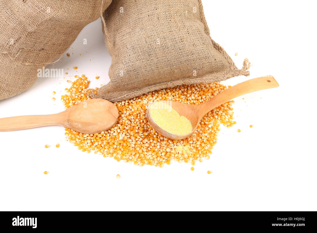 Sack with corn grains and flour Stock Photo - Alamy