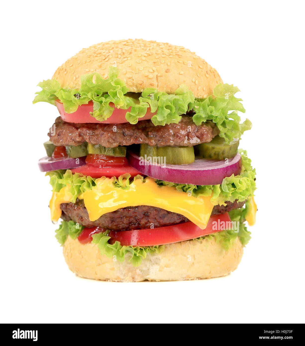 Big appetizing fast food hamburger Stock Photo - Alamy
