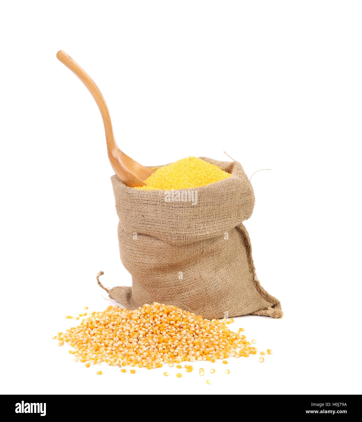 Sack with corn grains and flour Stock Photo - Alamy