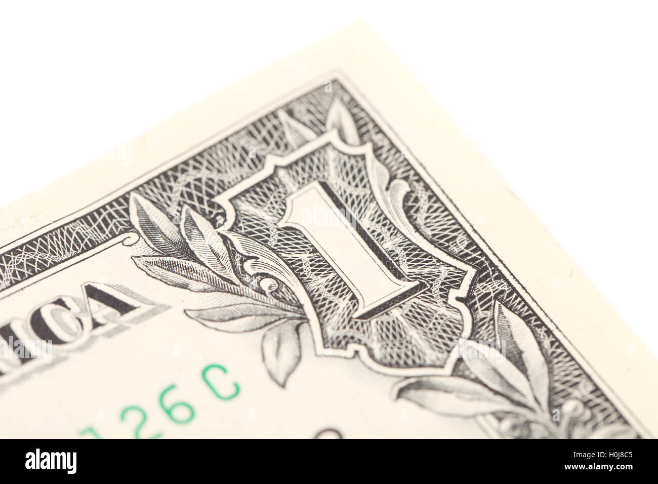 Digit One from dollar banknote close-up Stock Photo - Alamy