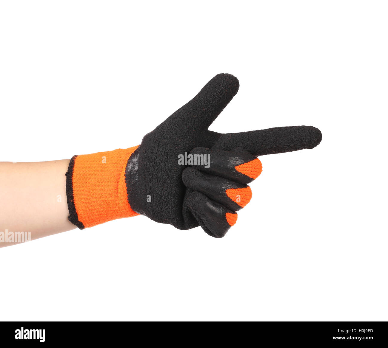Point finger in black rubber glove Stock Photo - Alamy