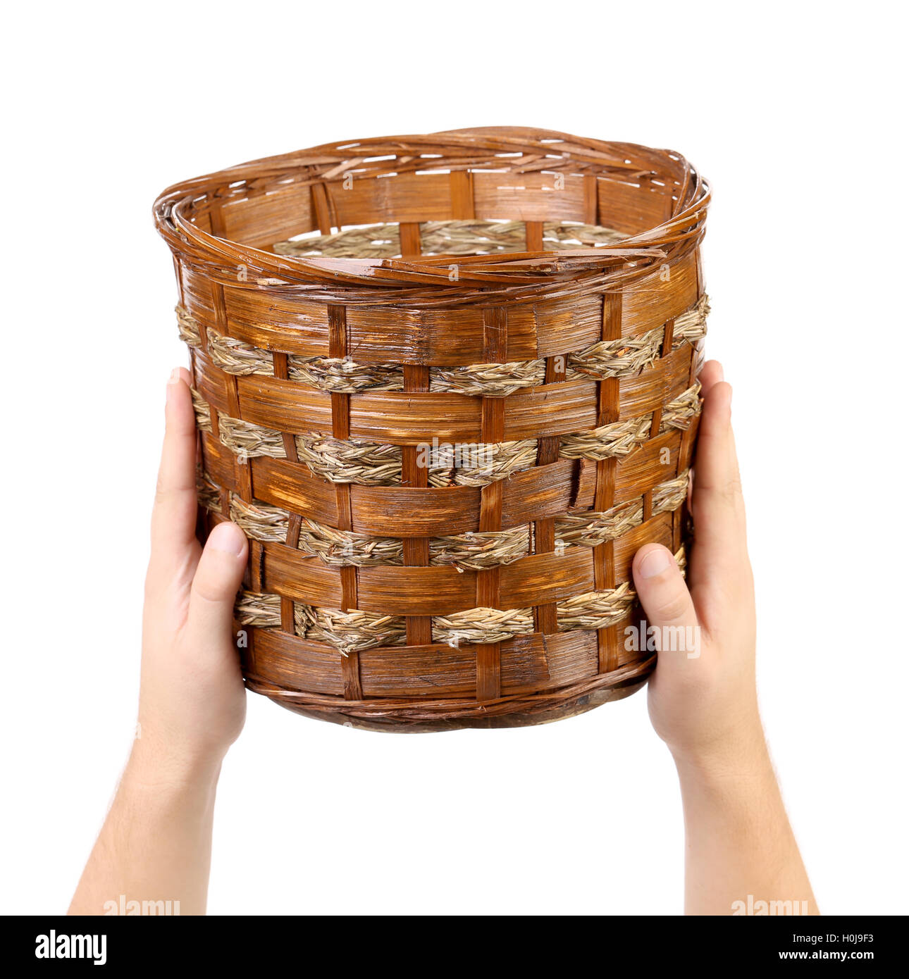 Hand hold vintage weave wicker basket Stock Photo - Alamy