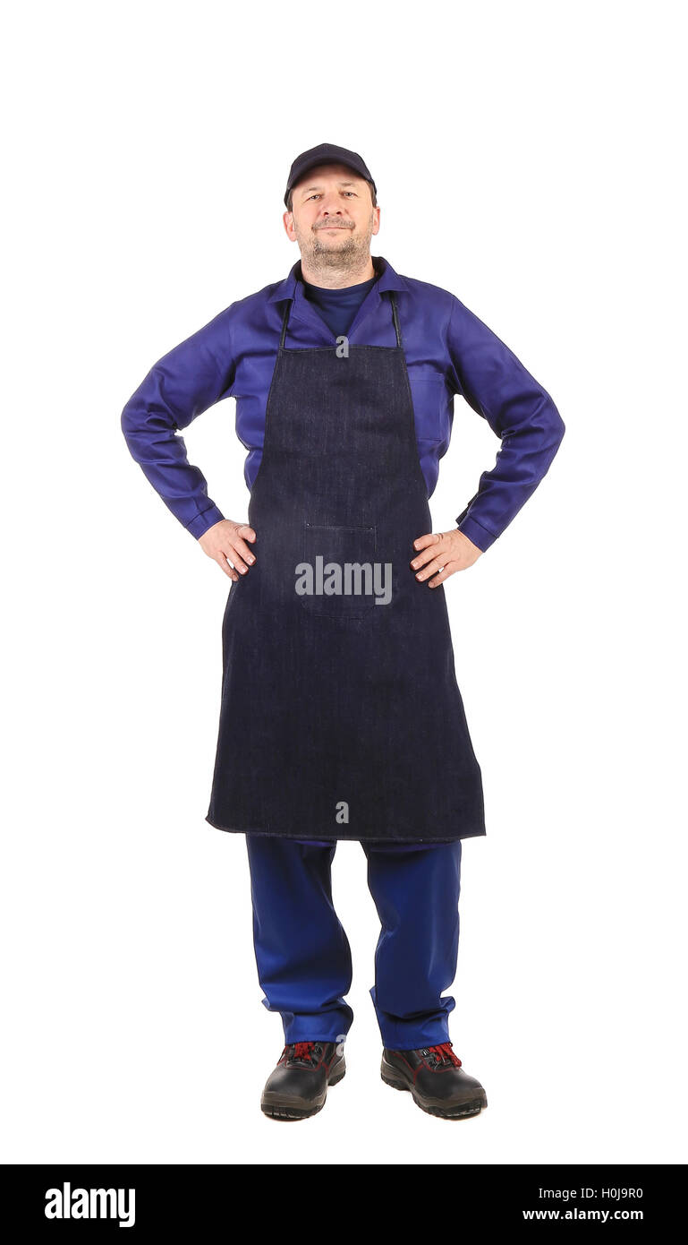 Worker wearing black apron Stock Photo - Alamy
