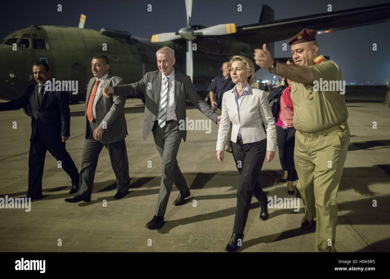 Defence Secretary Ursula von der Leyen (CDU) is greeted by the German ...