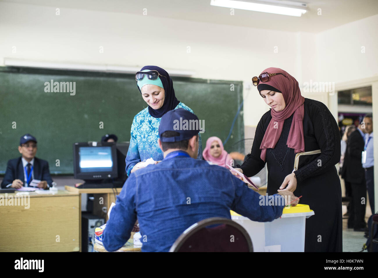 Amman, Amman, Jordan. 20th Sep, 2016. Two Jordanian women cast their ...