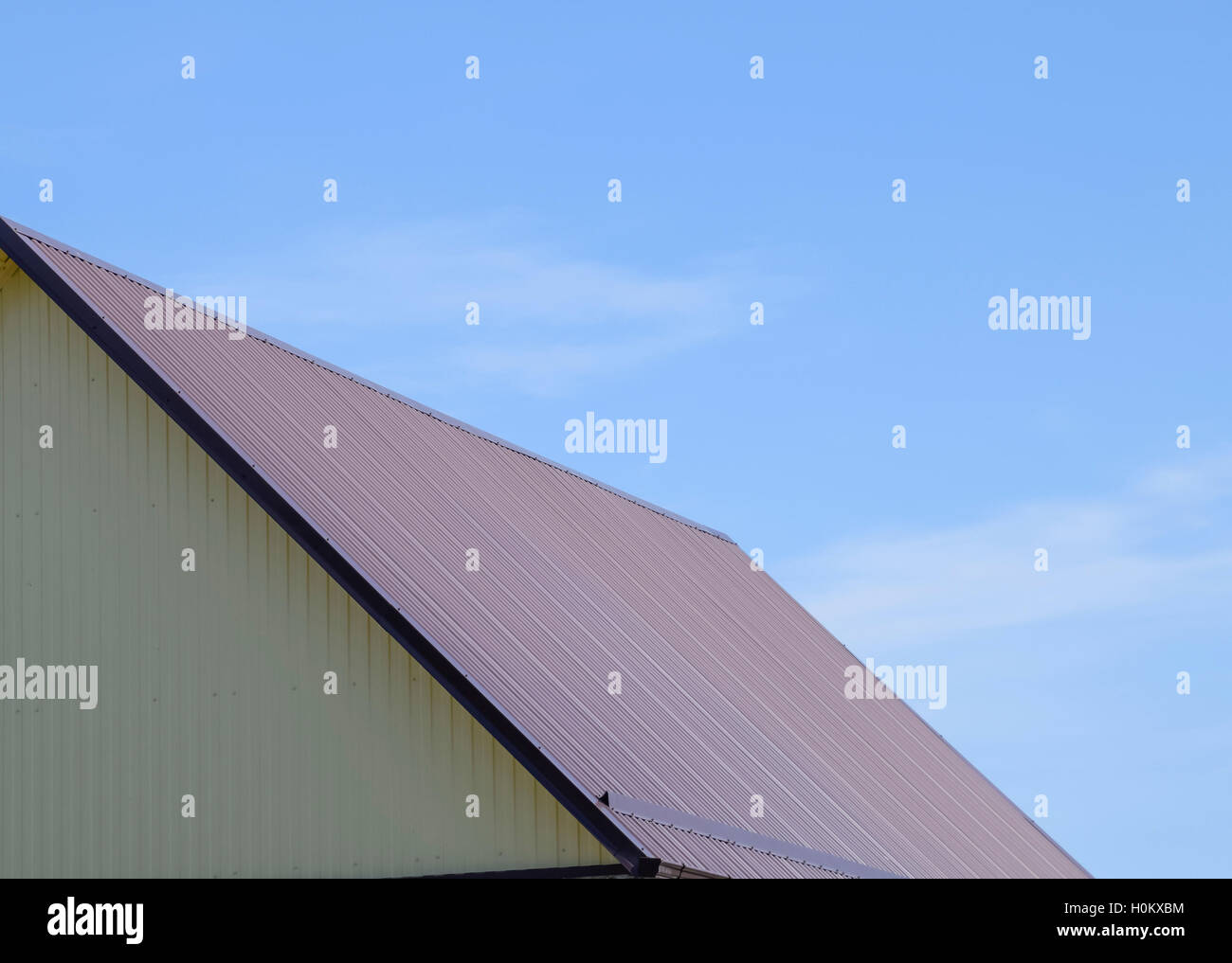 The roof of corrugated sheet. Roofing of metal profile wavy shape Stock ...