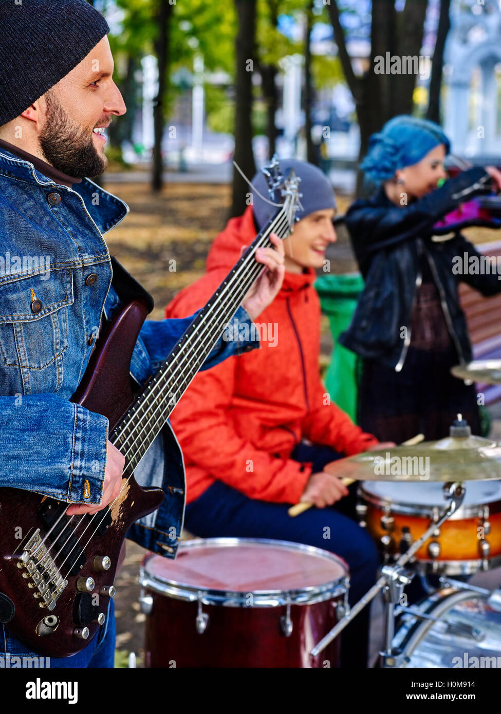 Open air stage with jazz musical instrument hi-res stock photography ...