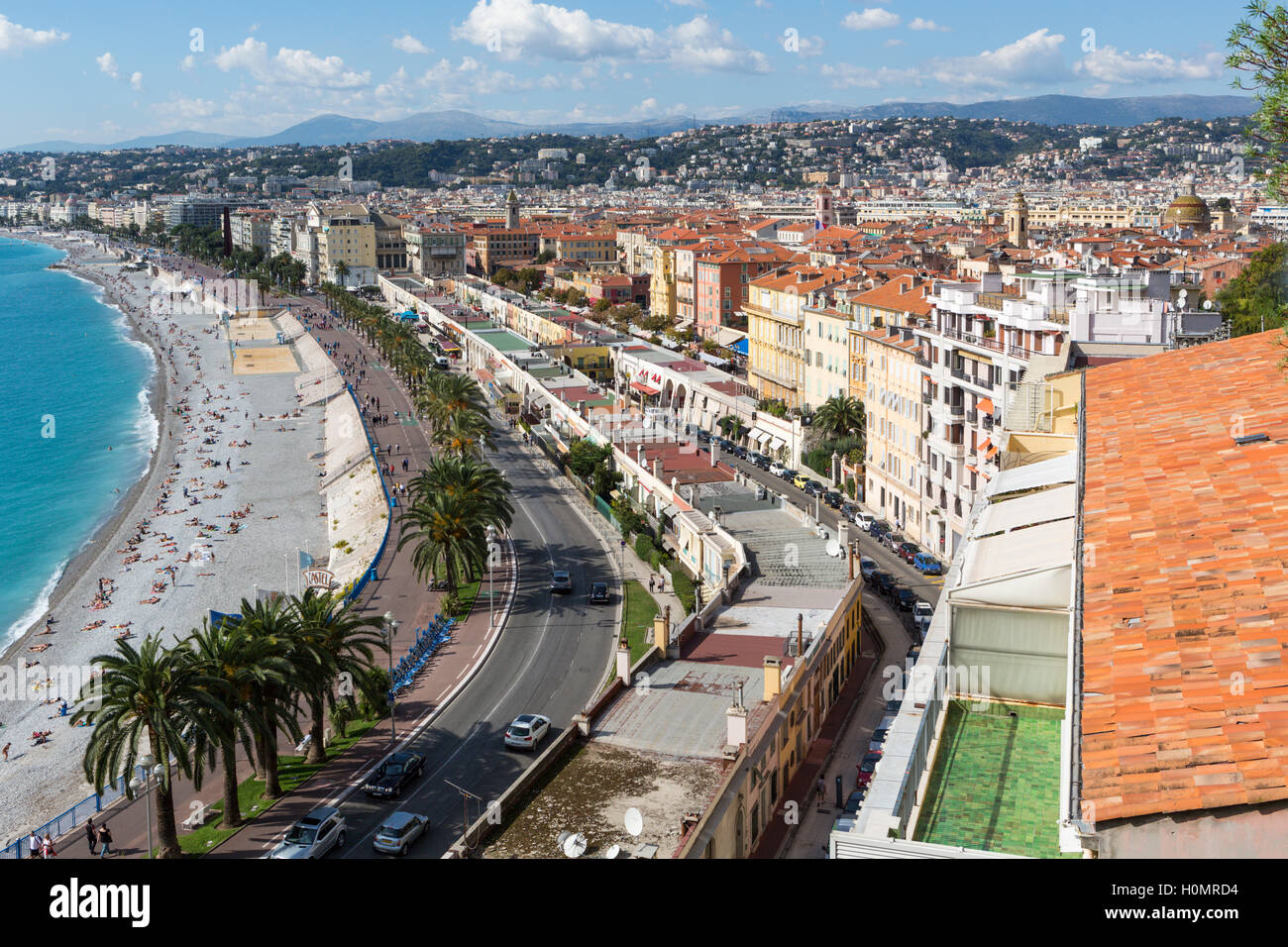 Overall view of the beach and seafront, Nice, Alpes-Maritimes, French ...