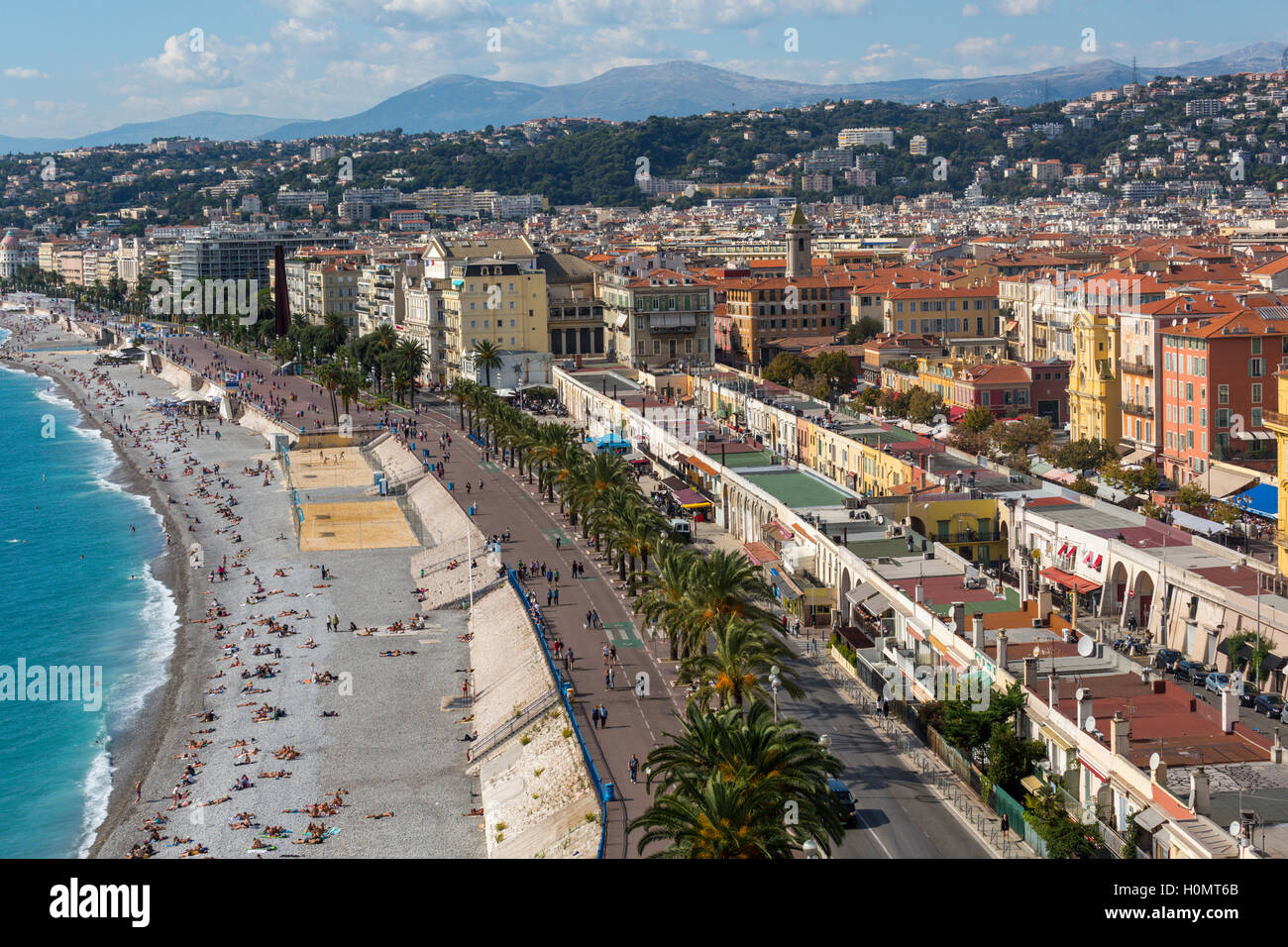 Overall view of the beach and seafront, Nice, Alpes-Maritimes, French ...
