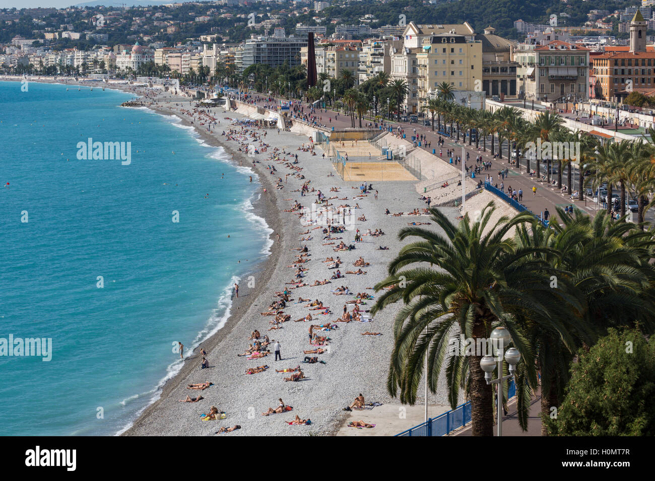 Overall view of the beach and seafront, Nice, Alpes-Maritimes, French ...