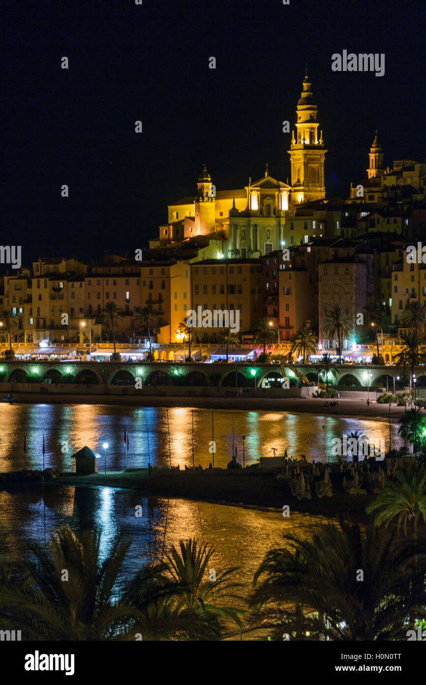 Menton, Alpes-Maritimes, France at night Stock Photo - Alamy