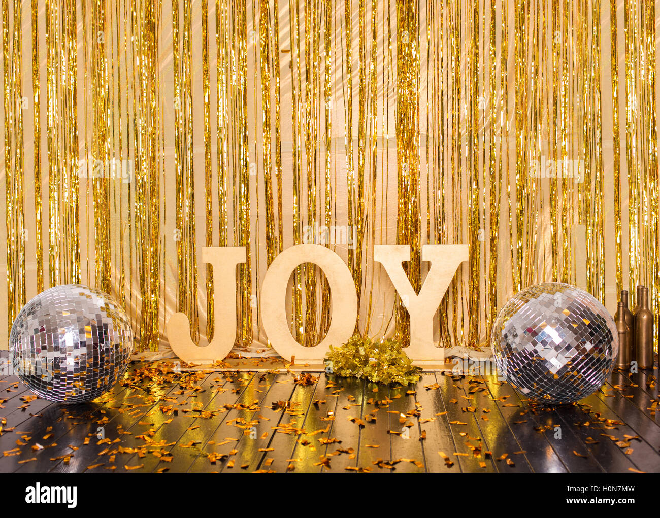disco scene gold background inscription joy Stock Photo - Alamy