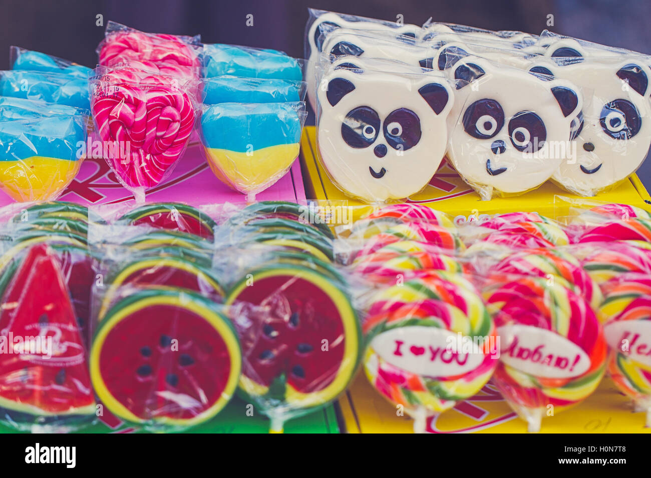 Colorful candies and sweets on a stick Stock Photo - Alamy