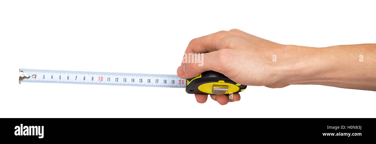 Human hand with tape-measure isolated on white background Stock Photo ...