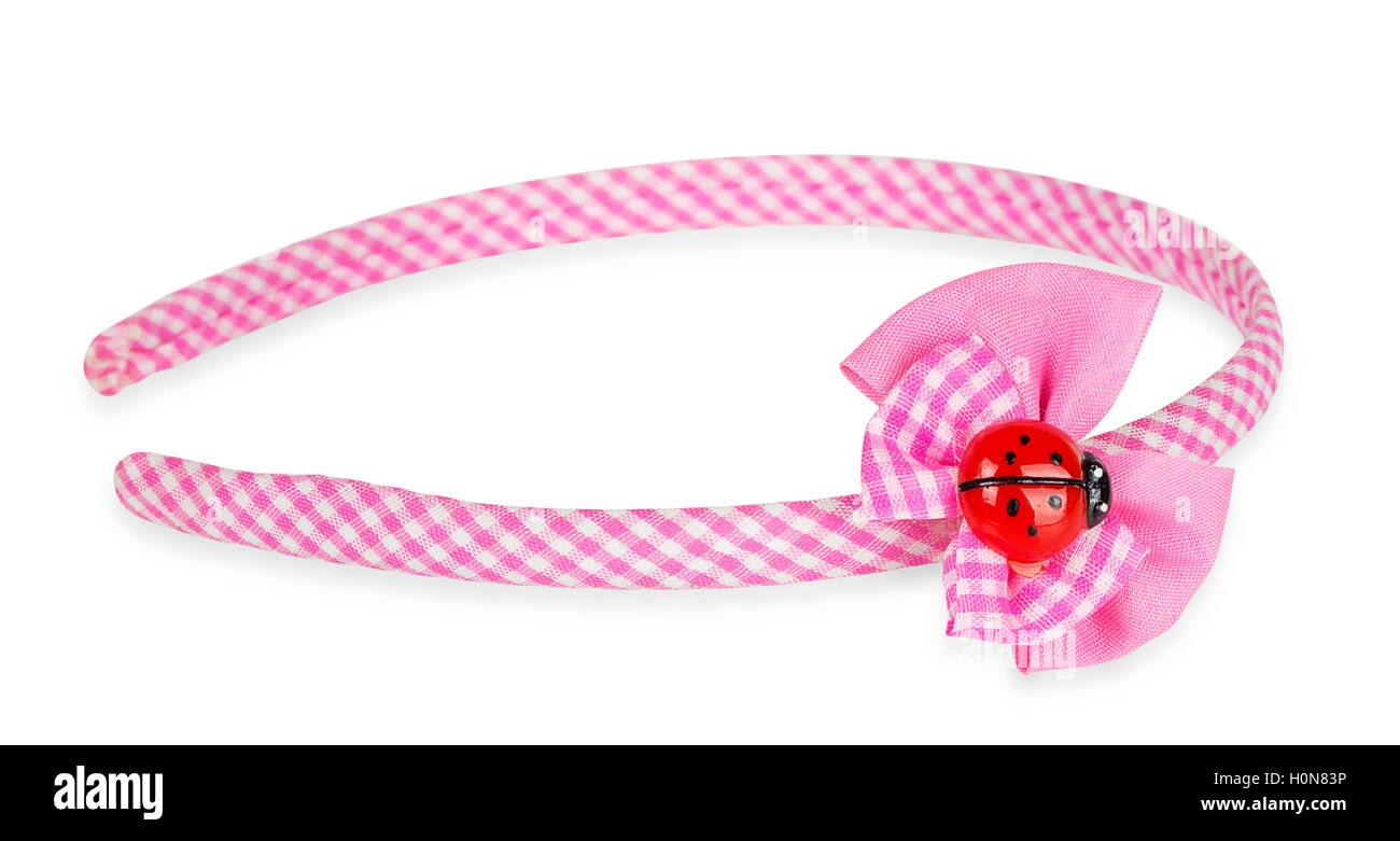 Pink hair band with bow and ladybug isolated on the white background ...