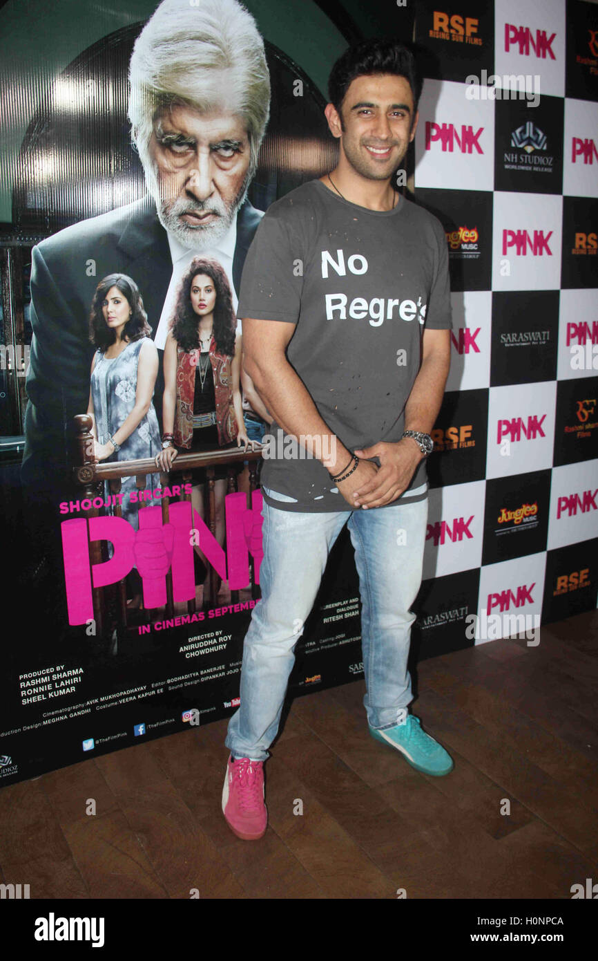 Bollywood actor Amit Sadh during the screening of film Pink in Mumbai ...
