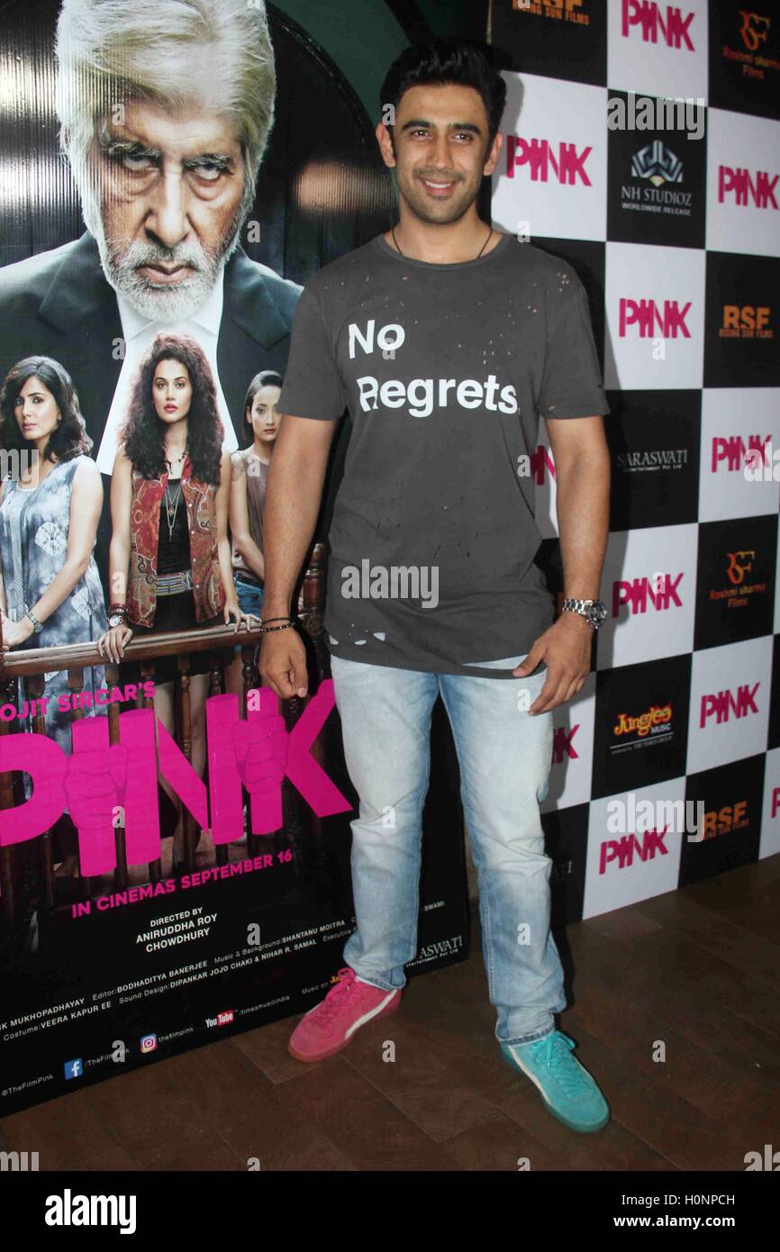Bollywood actor Amit Sadh during the screening of film Pink in Mumbai ...