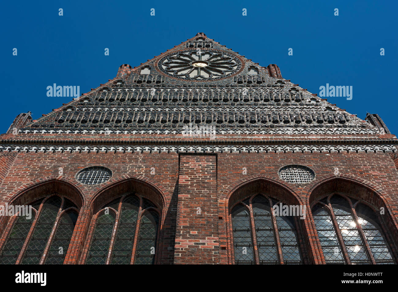 Gable with glazed bricks, St. Nikolai Church, late Gothic brick ...