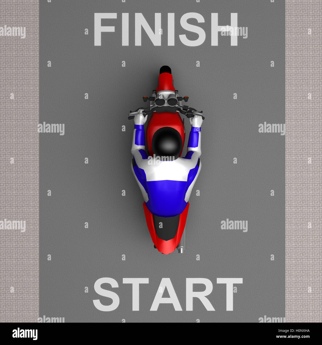 motorcyclist top view. 3d rendering Stock Photo - Alamy