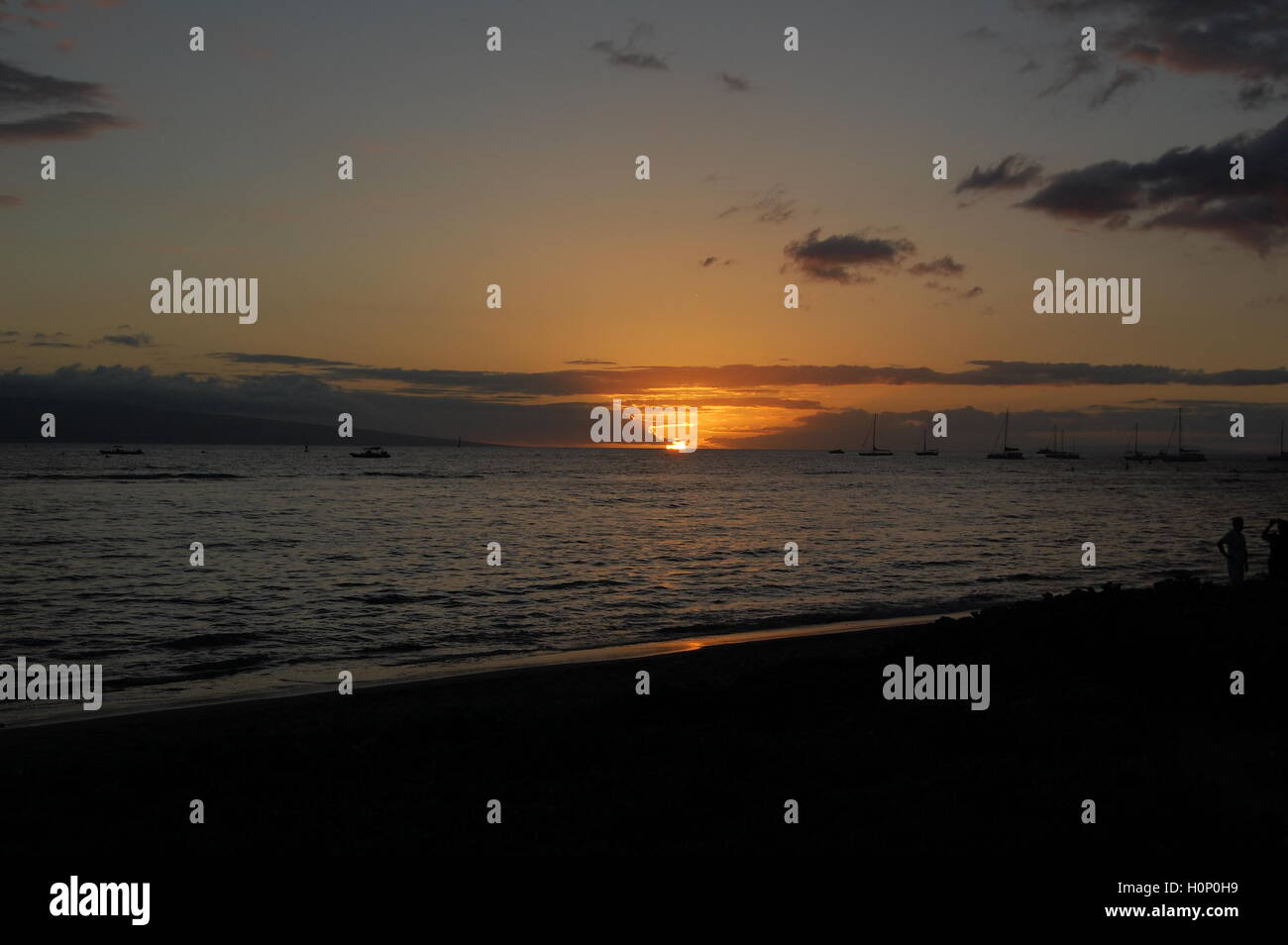 Hawaii, Maui Beach, Sunset, Beach, Sky, Night Shy, Caribbean Sea Stock ...