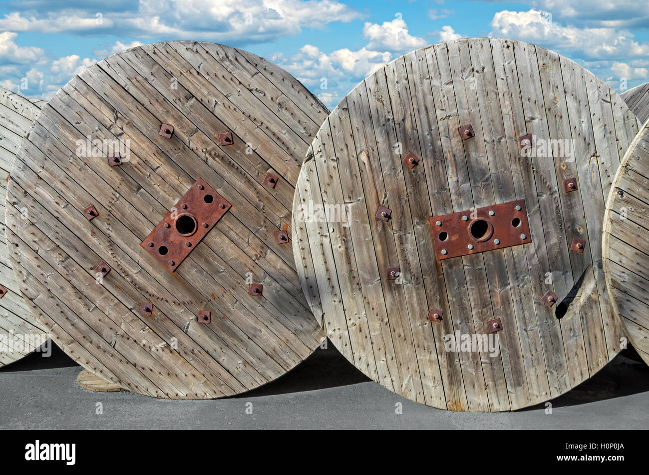 Wooden cable roll hi-res stock photography and images - Alamy