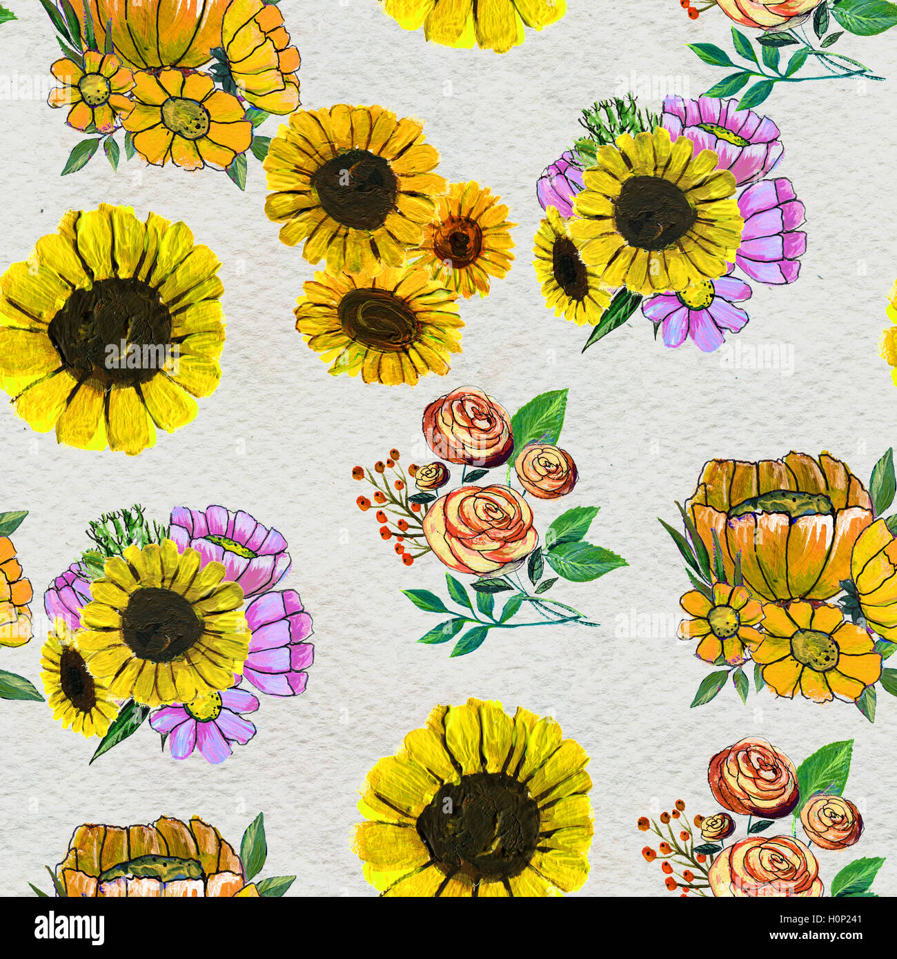 Seamless pattern with colorful flowers Stock Photo - Alamy