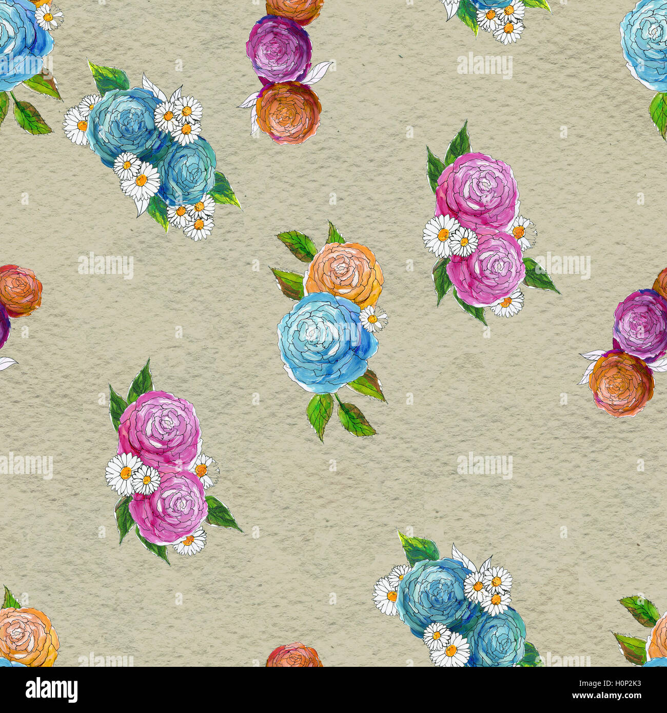 Seamless pattern with colorful flowers Stock Photo - Alamy