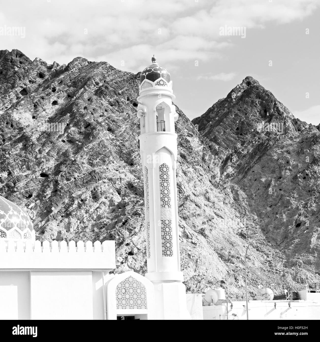 minaret and religion in clear sky in oman muscat the old mosque Stock ...
