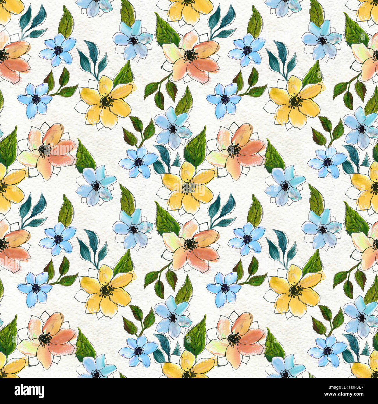 Seamless pattern with colorful flowers Stock Photo - Alamy