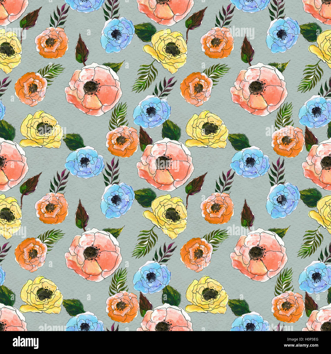 Seamless pattern with colorful flowers Stock Photo - Alamy