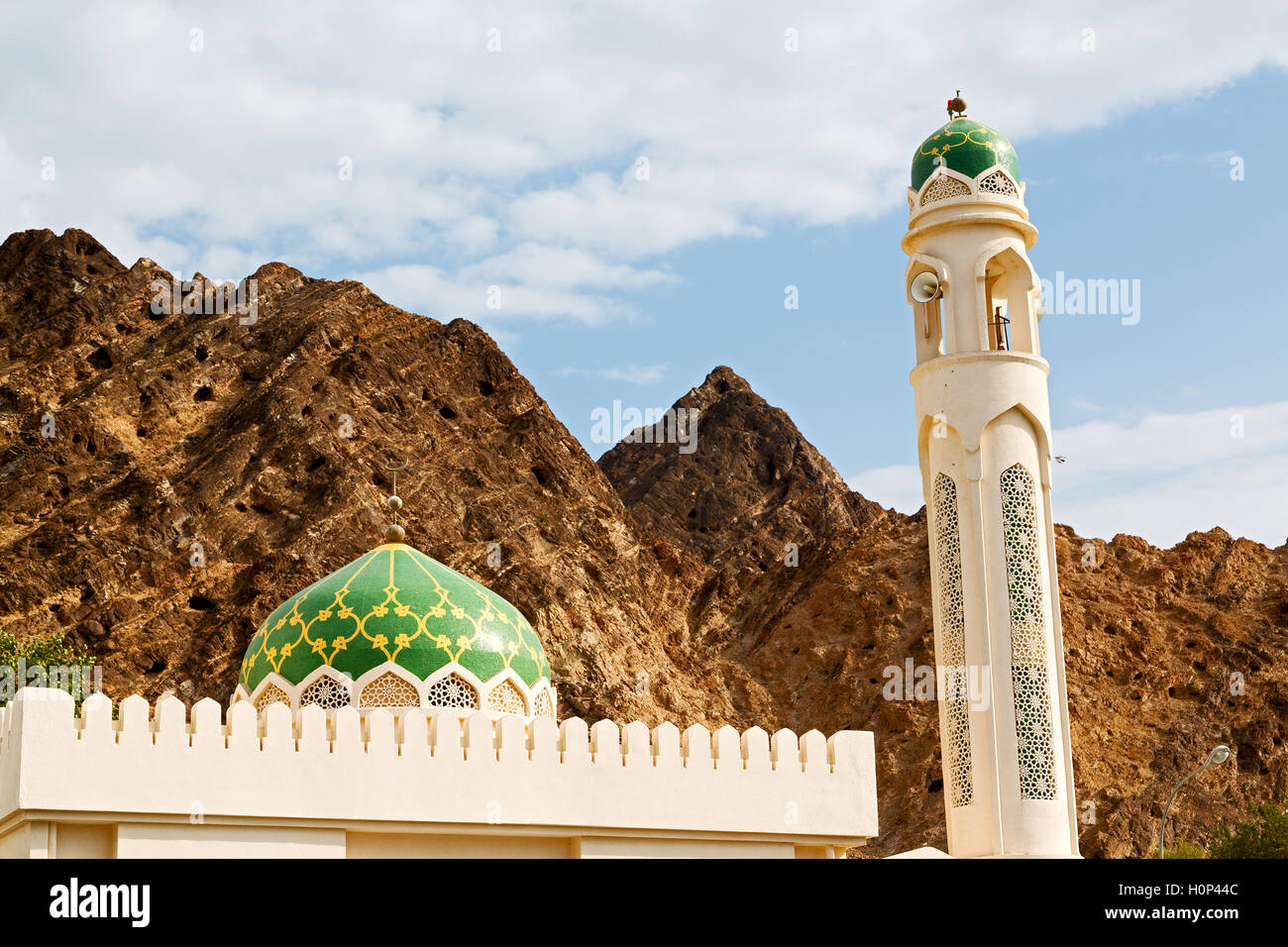 minaret and religion in clear sky in oman muscat the old mosque Stock ...