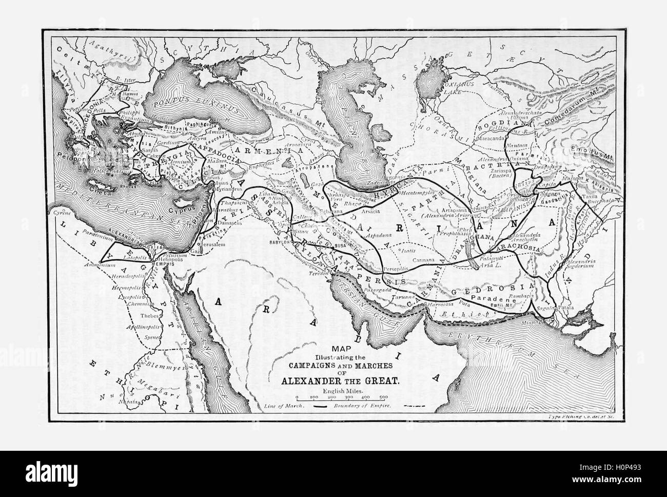 Map from antiquity showing the marches and campaigns of Alexander the ...