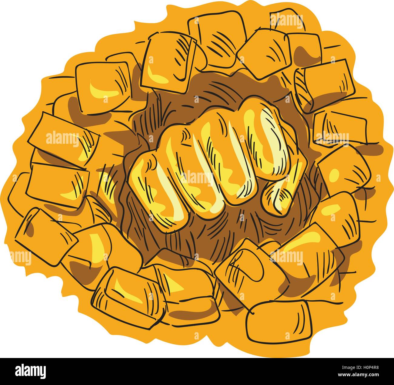 Clenched Fist Breaking Brick Stone Wall Drawing Stock Vector Image ...