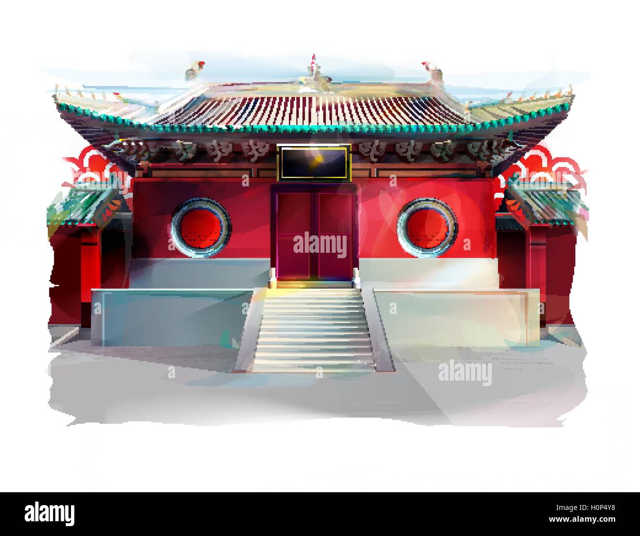 Old red chinese temple door Stock Vector Images - Alamy
