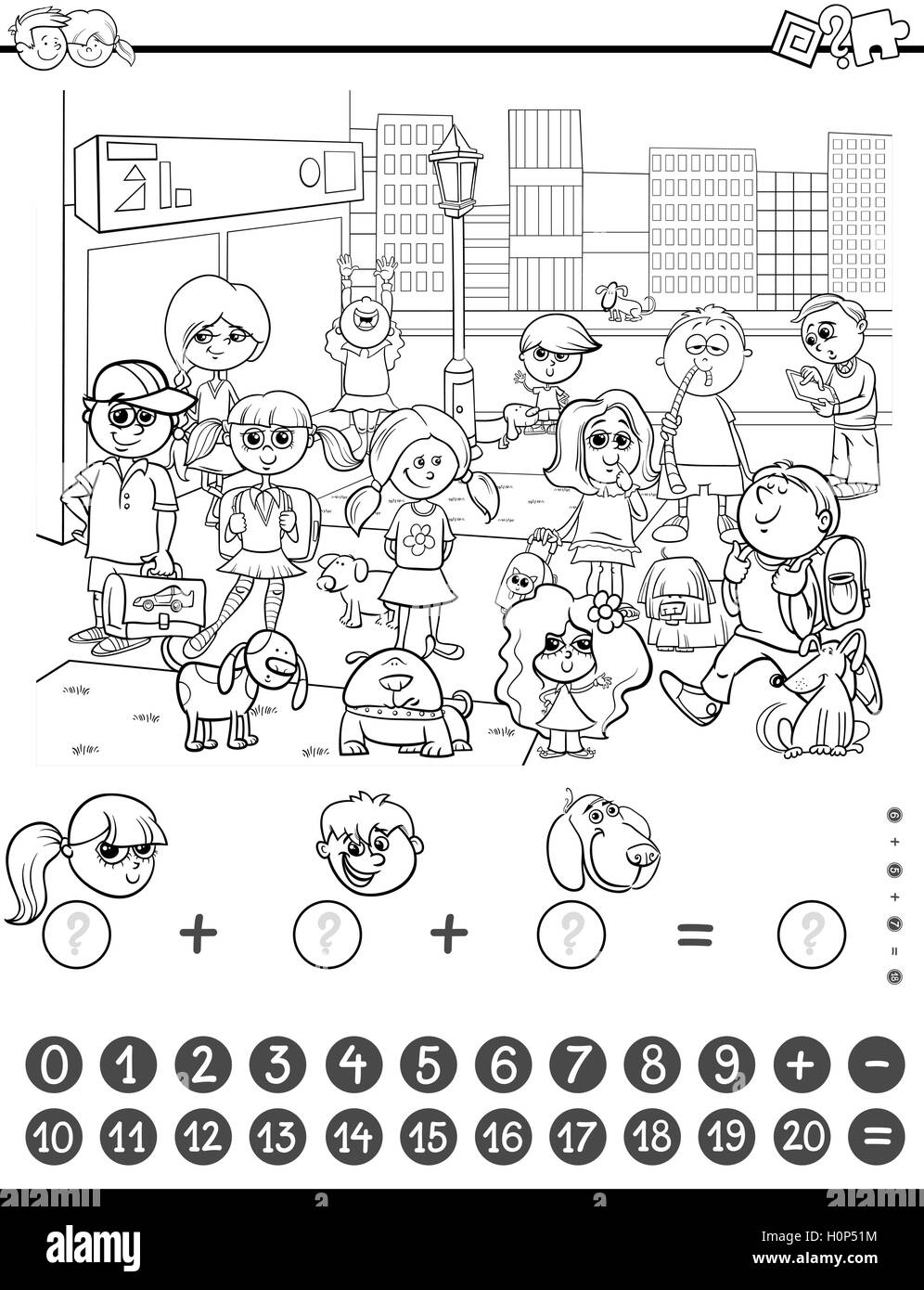 Black and White Cartoon Illustration of Educational Mathematical ...