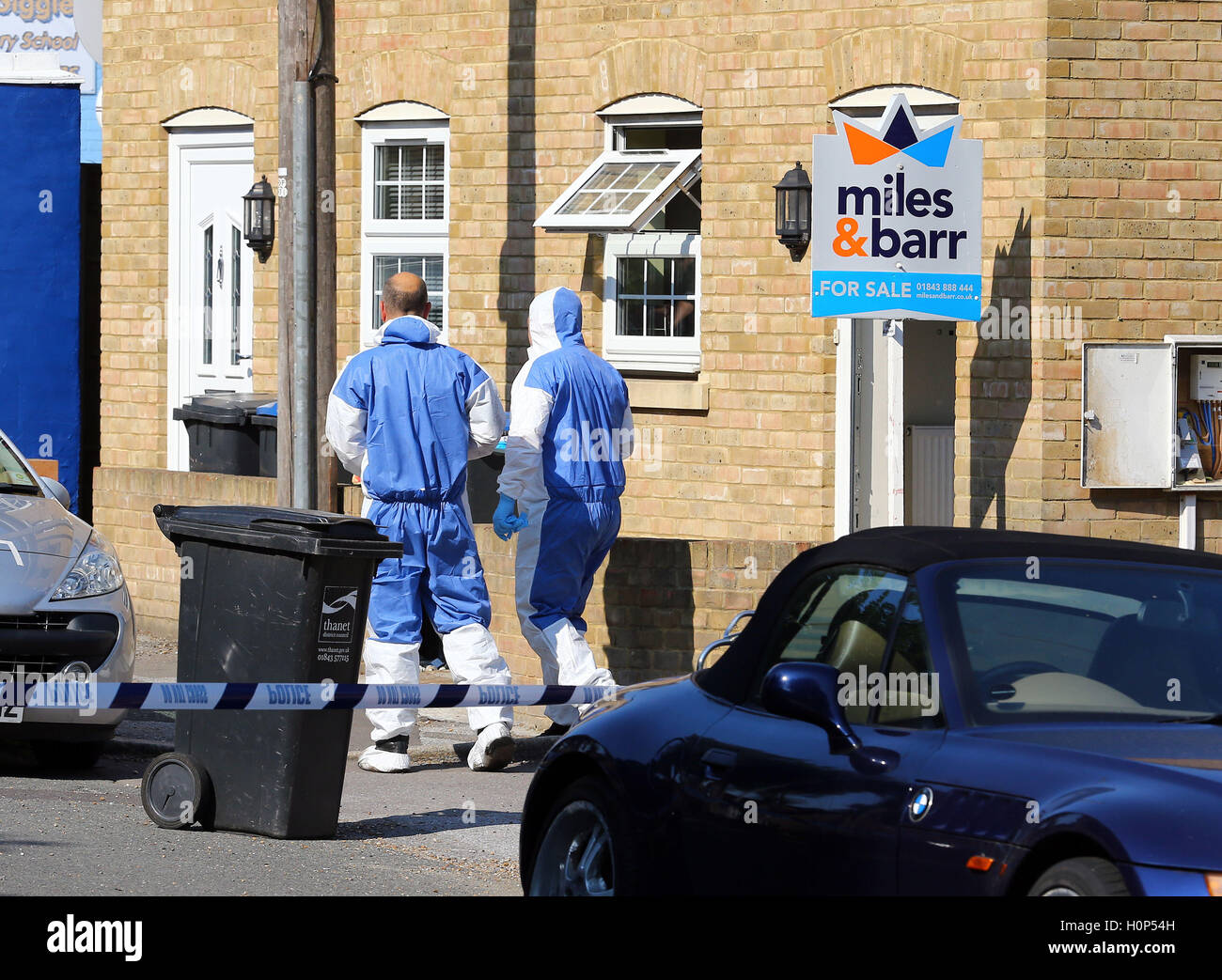 Forensic officers at the scene in Albion Road, Broadstairs, Kent, after ...