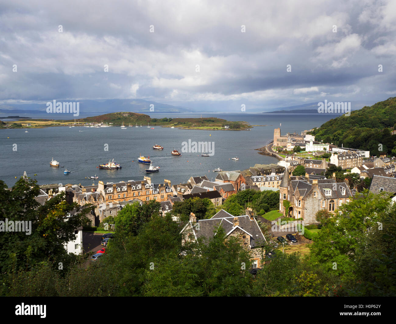 View Over the Bay to the Isle of Kerrera and Mull from McCaigs Tower ...