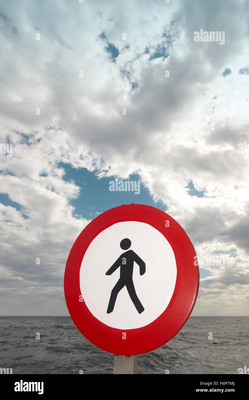 Pedestrian signal in a mediterranean coastline landscape. Alicante ...