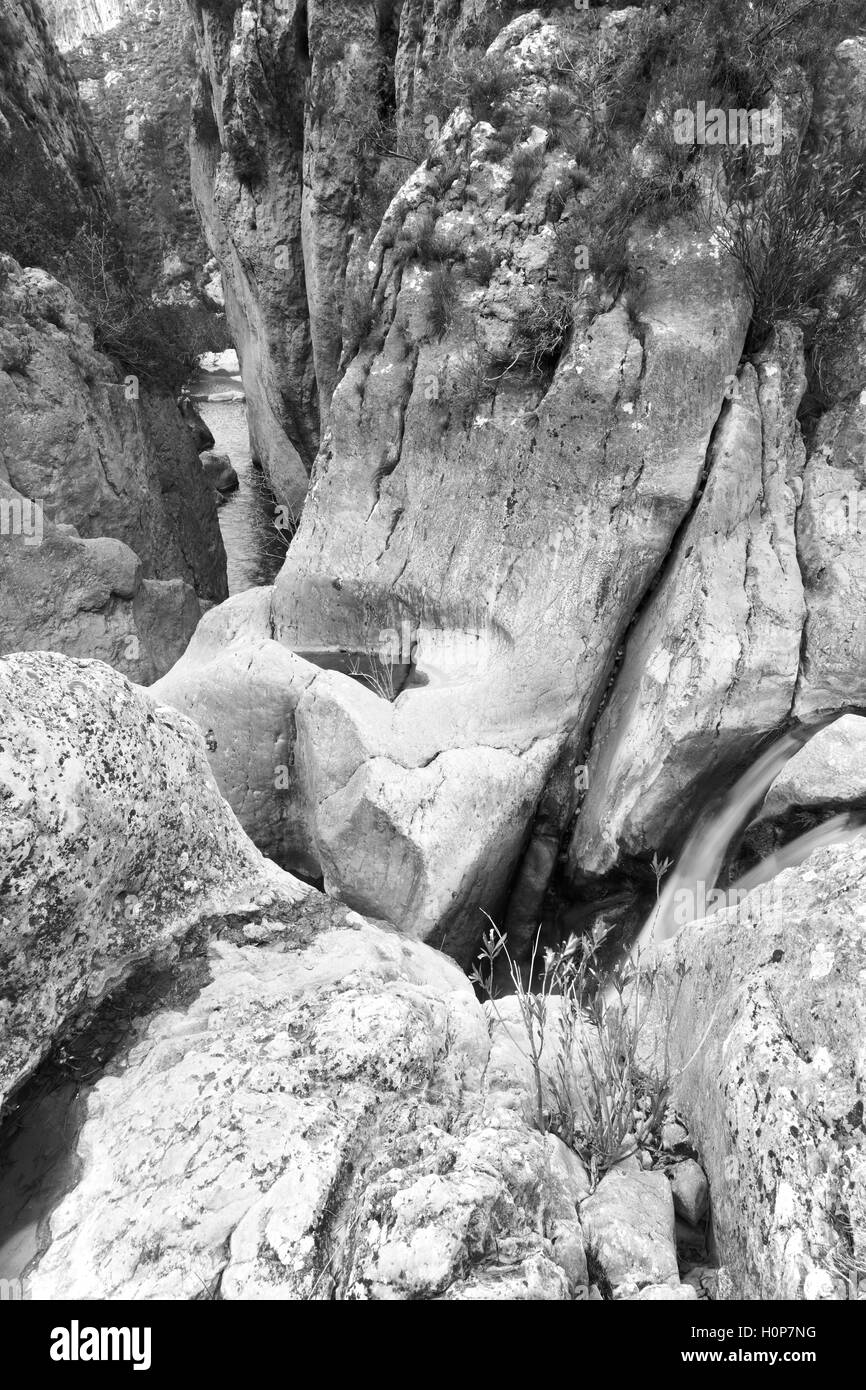 Landscape with stream between rocks in Alicante, Spain. Vertical Stock ...