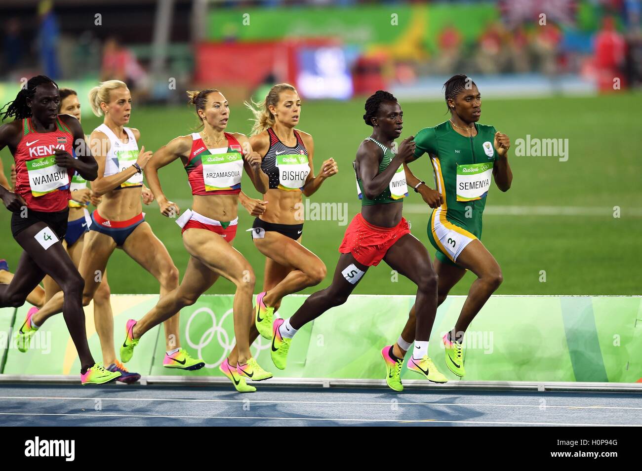 Caster Semenya (right) of South Africa in action during the women's ...