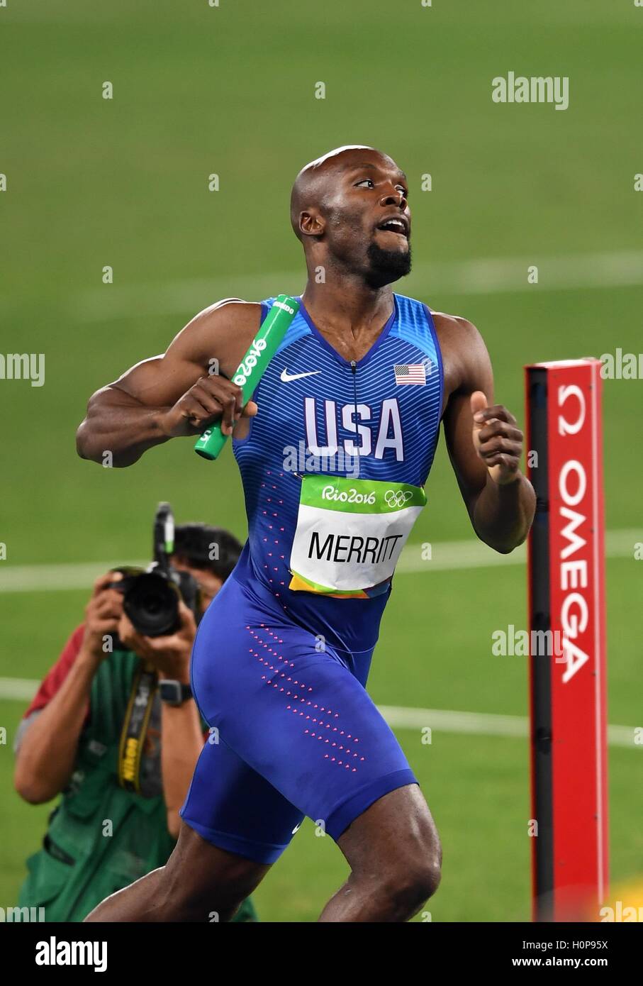 Lashawn Merritt of the United States in action during the men's 4x400m ...