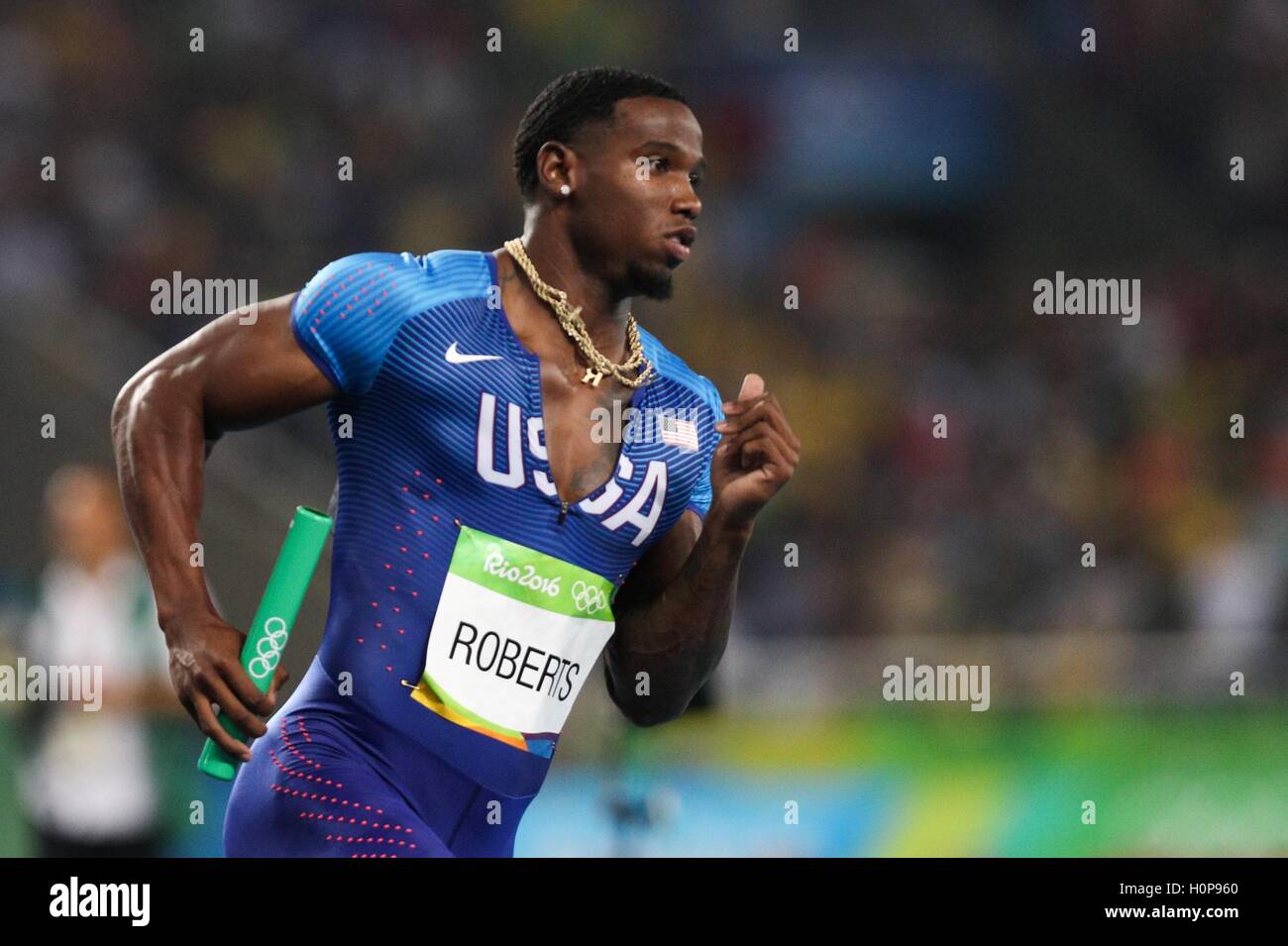 Gil Roberts of the United States in action during the men's 4x400m ...