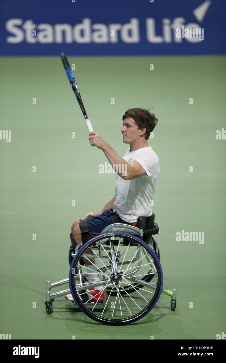 Paralympic Gold medallist Gordon Reid warms up on court ahead of the ...