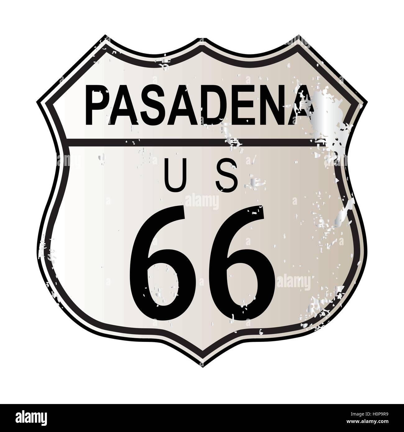 Pasadena Route 66 traffic sign over a white background and the legend ...