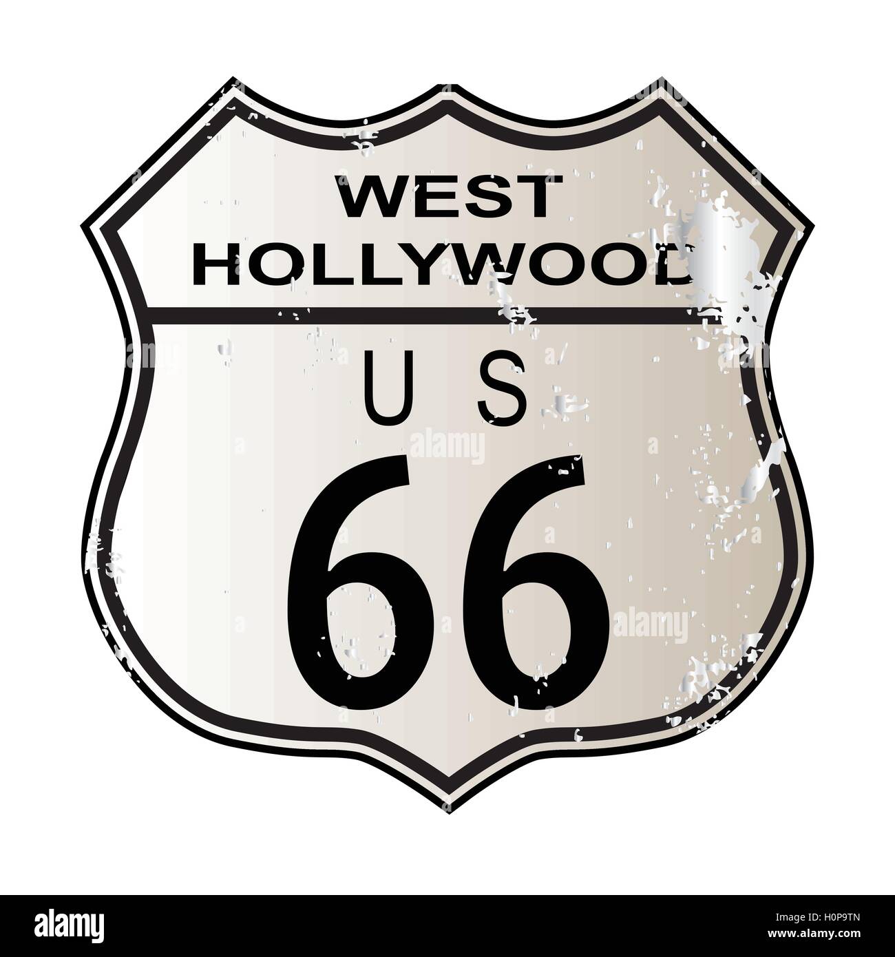 West Hollywood Route 66 traffic sign over a white background and the ...