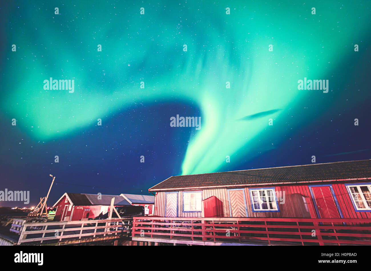 Beautiful picture of massive multicoloured green vibrant Aurora ...