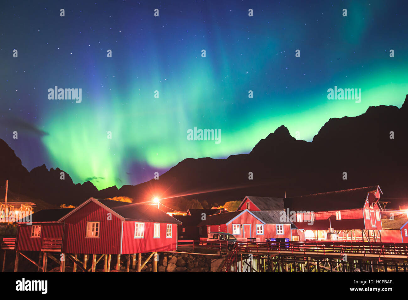 Beautiful picture of massive multicoloured green vibrant Aurora ...