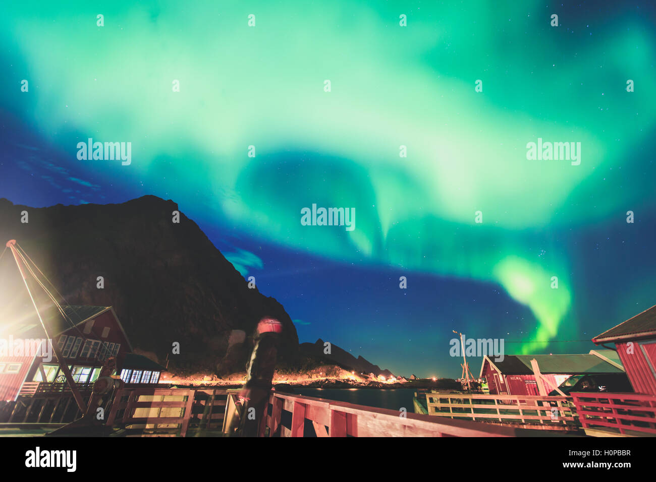 Beautiful picture of massive multicoloured green vibrant Aurora ...