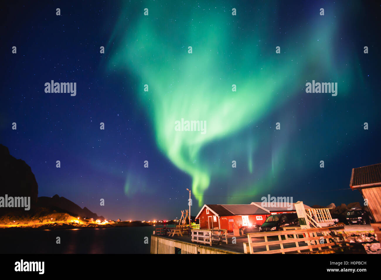 Beautiful picture of massive multicoloured green vibrant Aurora ...
